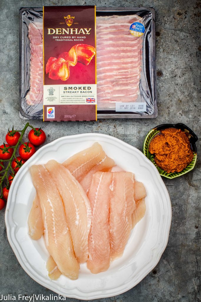 Baked Bacon Wrapped Fish with Sun-Dried Tomato Pesto - Vikalinka