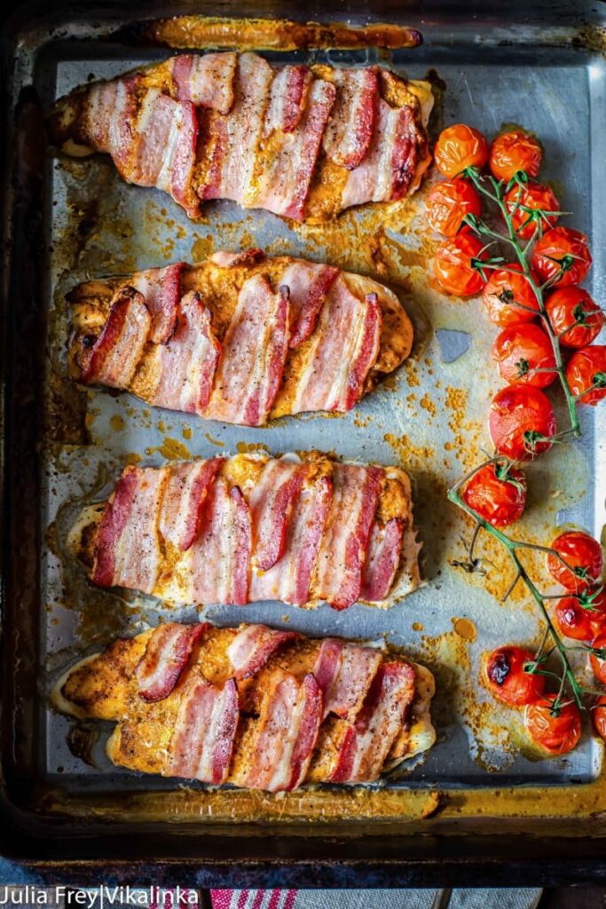 Baked Bacon Wrapped Fish with Sun-Dried Tomato Pesto - Vikalinka