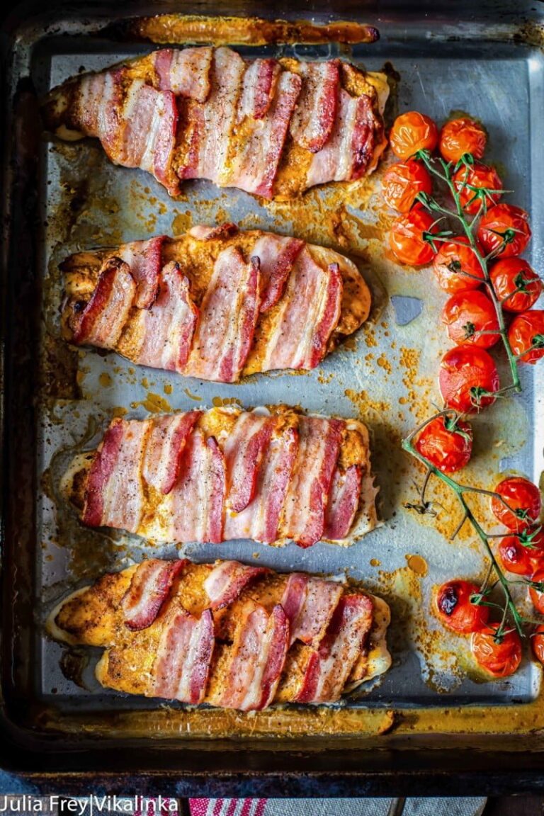 Baked Bacon Wrapped Fish with Sun-Dried Tomato Pesto - Vikalinka
