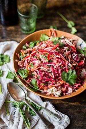 Rainbow Slaw with Lemon Garlic Tahini Dressing - Vikalinka