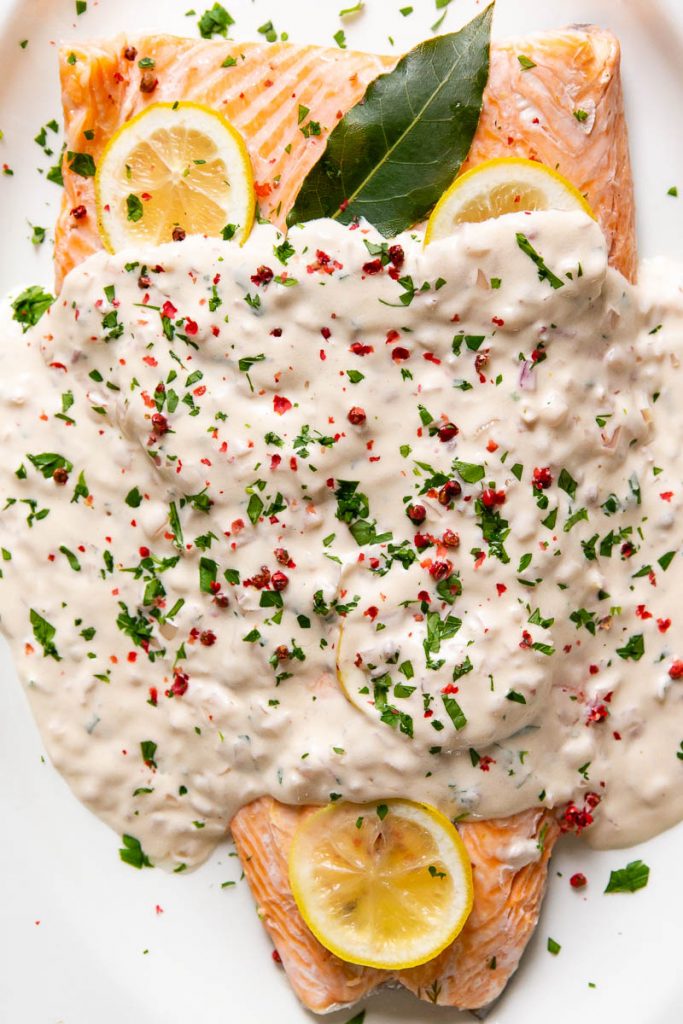 Baked Salmon with Rose Wine Cream Sauce - Vikalinka
