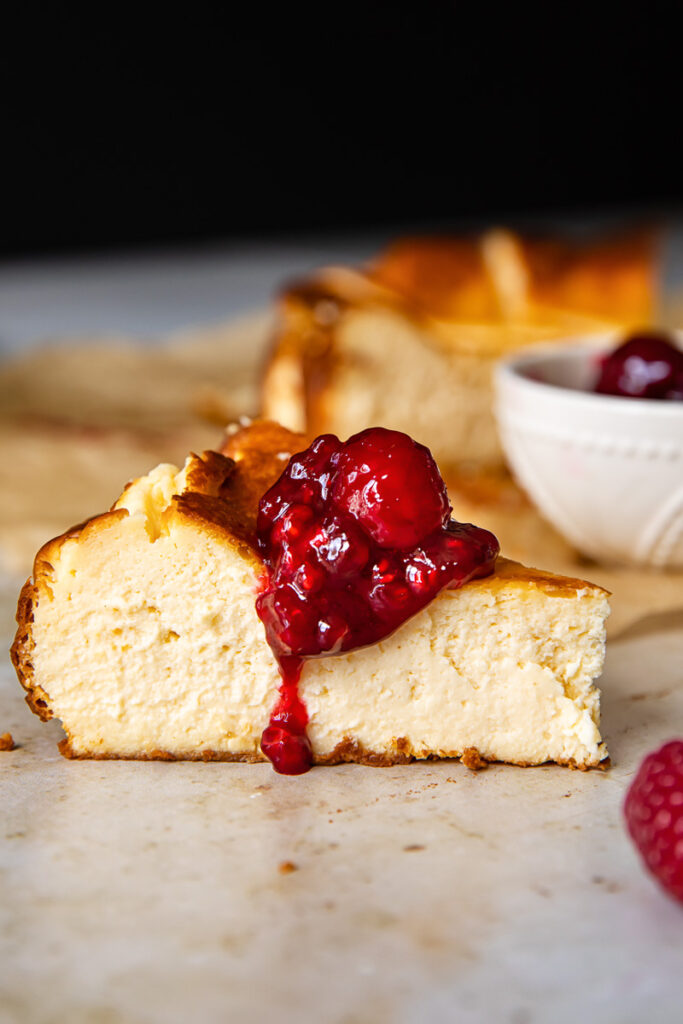 Burnt Basque Cheesecake with Raspberry Compote - Vikalinka