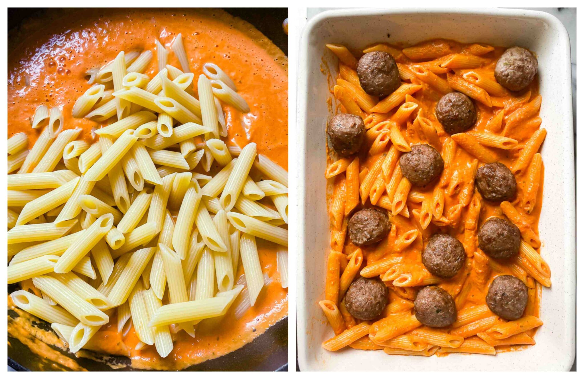 Baked Penne alla Vodka with Meatballs - Vikalinka