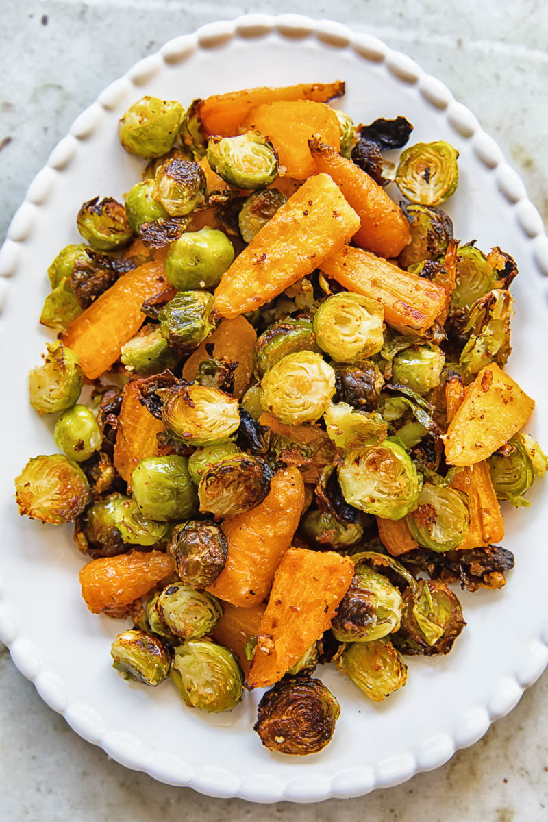 Easy Roasted Parmesan Brussels Sprouts and Carrots - Vikalinka