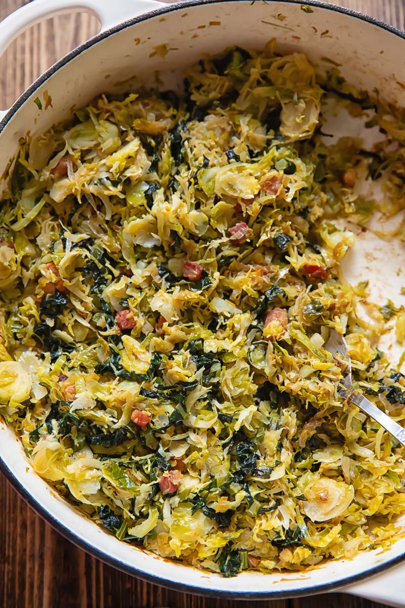 Caramelised Brussels Sprout Hash with Leeks and Pancetta - Vikalinka